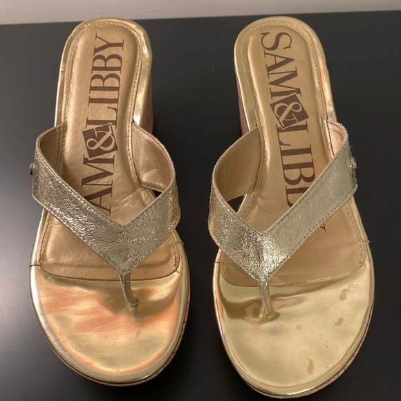Sam & Libby | Shoes | Gold Wedge Flip Flops | Poshmark